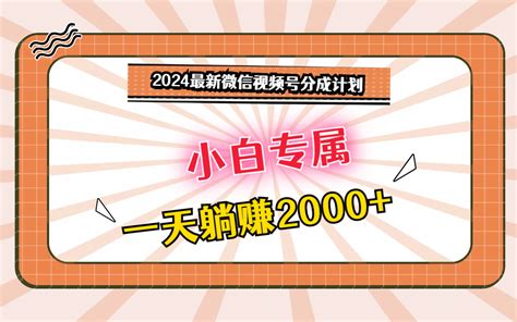 2024最新微信视频号分成计划，对新人友好，一天躺赚2000 全民创业网