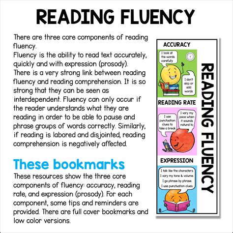 Reading Fluency Bookmarks About Accuracy Reading Rate And Expression