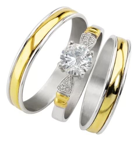 Alianzas En Combo Con Solitario Oro Y Plata 3 5mm Casamiento Envío gratis
