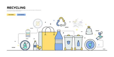 재활용 및 제로 폐기물 벡터 배너 디자인 개념 웹 사이트 프리젠 테이션 등에 대한 개요 선 아이콘 벡터 일러스트 템플릿 쓰레기 봉투에 대한 스톡 벡터 아트 및 기타 이미지