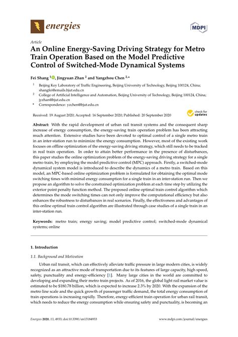 Pdf An Online Energy Saving Driving Strategy For Metro Train Operation Based On The Model