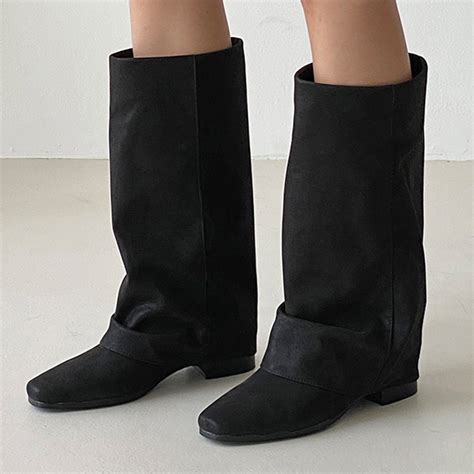 마리공주 푸딩 와이드 셔링 워머 삭스 폴딩 미들 롱부츠 3cm