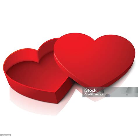 Vector Realistic Blank Bright Opened Red Heart Shape Box With Stock