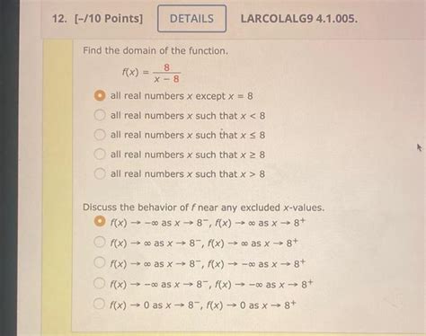 Solved Find The Domain Of The Function Fxx−88 All Real