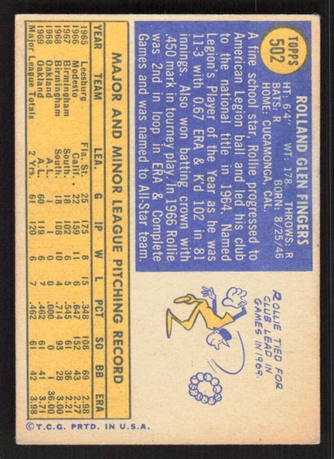 1970 Topps Rollie Fingers 502 Vg Baseball Oakland Athletics Ebay