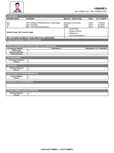 Editable Cv Format Pdf