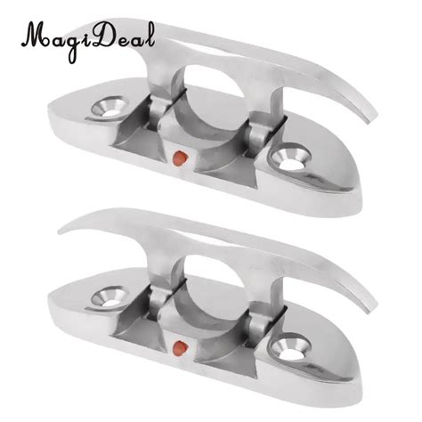 MagiDeal Pieces Boat Flip Up Folding Pull Up Cleat Flush Mount Marine Grade