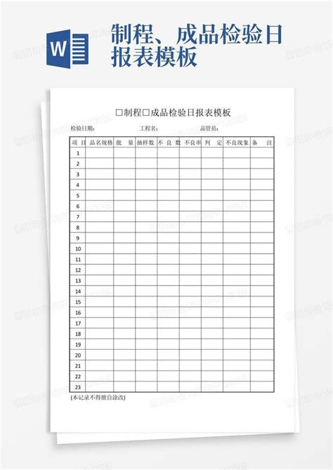制程成品检验日报表Word模板下载 编号lxgnnypg 熊猫办公