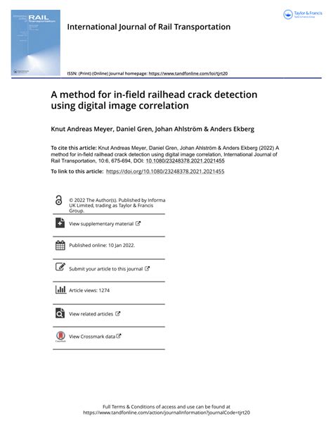 Pdf A Method For In Field Railhead Crack Detection Using Digital