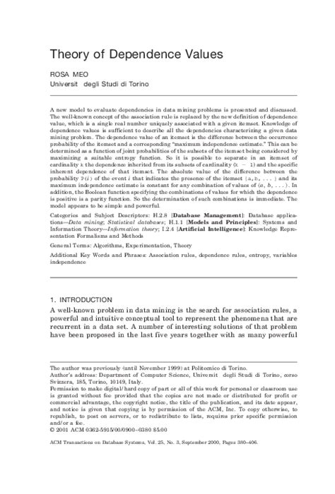 Pdf Theory Of Dependence Values Rosa Meo