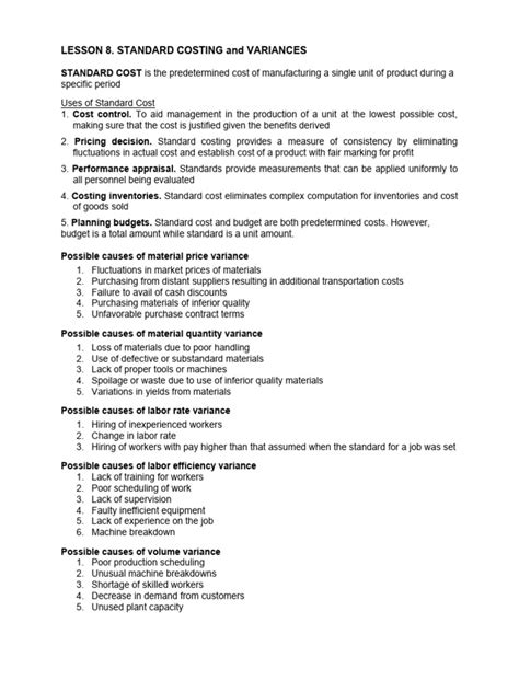 Cost Lesson 8variances Pdf Labour Economics Cost