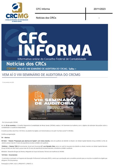 Vem Aí O Viii Seminário De Auditoria Do Crcmg Conselho Regional De