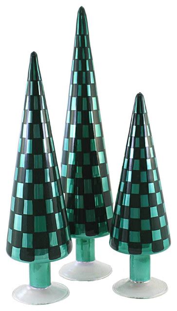 Cody Foster 1825in Green Trees Set3 Glass Checkered Tree Glass