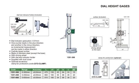 Insize Dial Height Gauge Series 1351 Precision Height Measuring