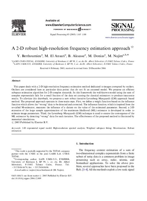 Pdf A 2 D Robust High Resolution Frequency Estimation Approach