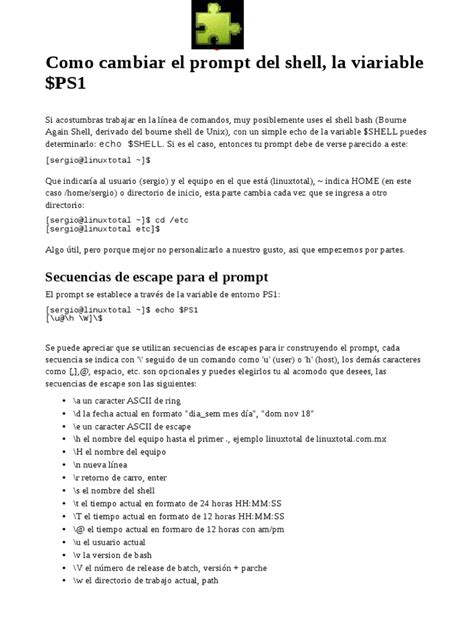 La Shell Variable Ps1 Pdf Archivo De Computadora Interfaz De Línea De Comando