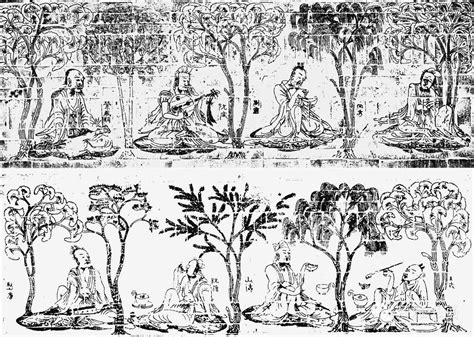 模印砖画《竹林七贤与荣启期》 花瓣网