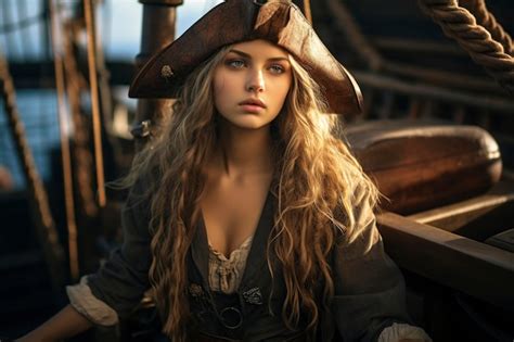 Pirate Girl Aboard A Pirate Ship Premium Ai Generated Image