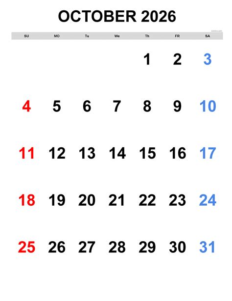 October 2026 Calendar Png Plan Your Month With Ease — Anna Printable