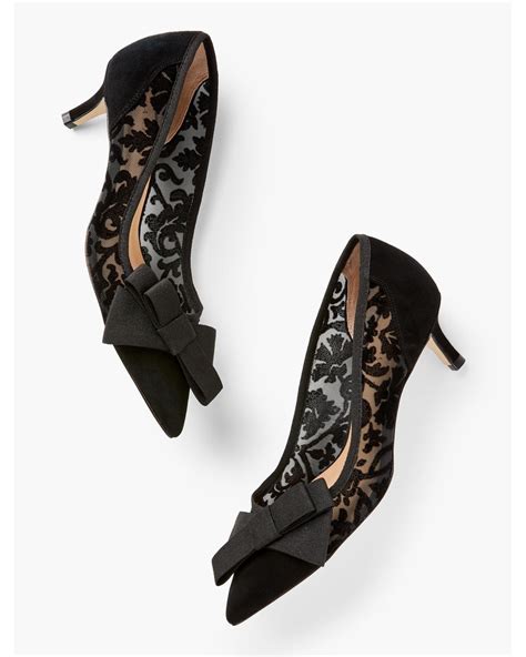 Talbots Erica Bow Velvet Kitten Heel Pump In Black Lyst