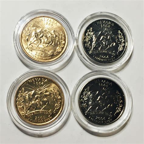 Lot Of Four P D Nevada State Commemorative Quarters Two Are K Gold Layered And Two Are