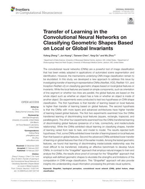 Pdf Transfer Of Learning In The Convolutional Neural Networks On Classifying Geometric Shapes