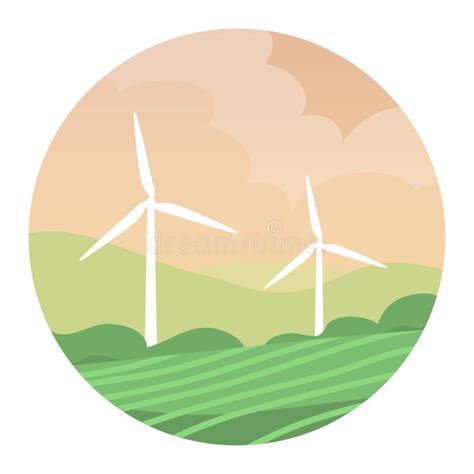 Ecological Turbine Wind Generator On Green Fields Stock Vector