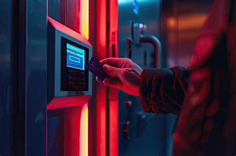 person inserting a key card into a modern access control system premium ai generated image