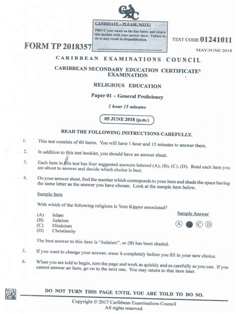 csec re p1 2018 answersheet pdf