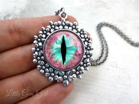 Cat Eye Necklace Pink Turquoise Dragon Eye Pendant Evil Etsy