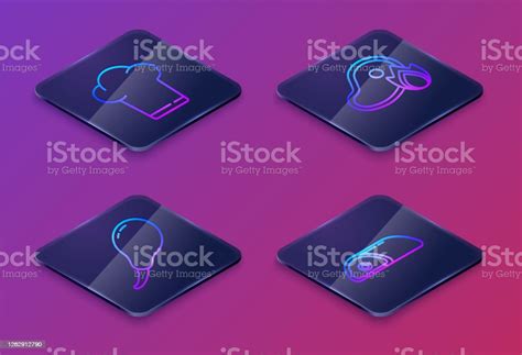 세트 이소메트릭 라인 요리사 모자 치킨 다리 구운 스테이크 고기와 불꽃과 고기 파란색 정사각형 버튼 벡터 3차원 형태에 대한 스톡 벡터 아트 및 기타 이미지 Istock