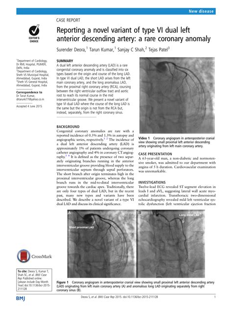 Pdf Reporting A Novel Variant Of Type Vi Dual Left Anterior
