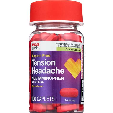 Cvs Health Aspirin Free Tension Headache Acetaminophen And Caffeine Caplets