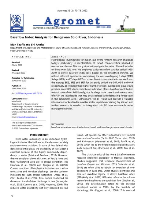 pdf baseflow index analysis for bengawan solo river indonesia