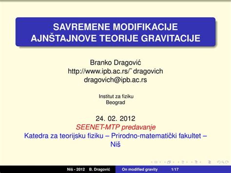 Branko Dragovic Modern Modifications Of Einsteins Theory Of Gravity Ppt