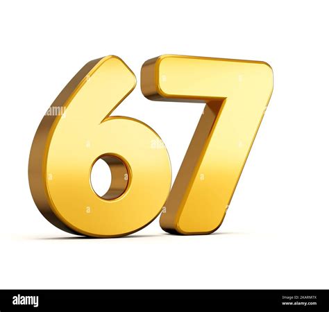 3d Illustration Of Golden Number Sixty Seven Or 67 Isolated On White Background With Shadow