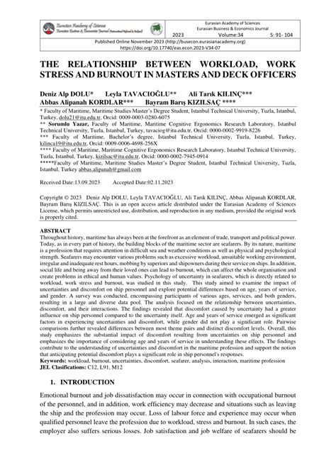 Pdf The Relationship Between Workload Work Stress And Burnout In Masters And Deck Officers