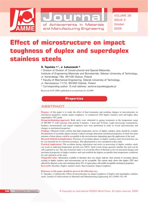 Pdf Effect Of Microstructure On Impact Toughness Of Duplex And Superduplex Stainless Steels