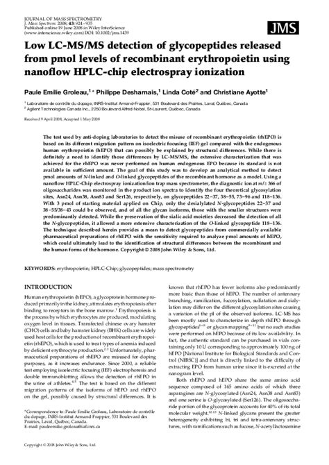 Pdf Low Lc‐ms Ms Detection Of Glycopeptides Released From Pmol Levels
