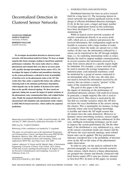 Pdf Decentralized Detection In Clustered Sensor Networks