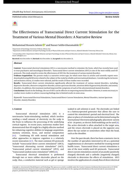 Pdf The Effectiveness Of Transcranial Direct Current Stimulation For The Treatment Of Various