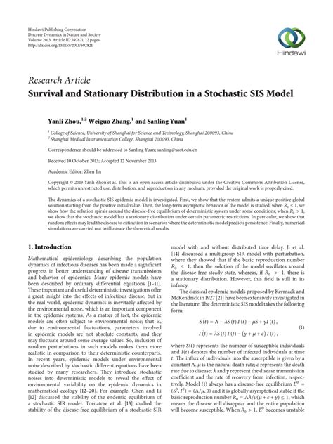 Pdf Survival And Stationary Distribution In A Stochastic Sis Model