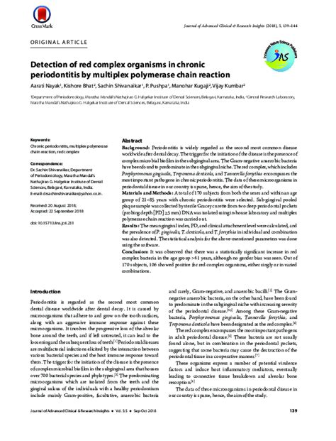 Pdf Detection Of Red Complex Organisms In Chronic Periodontitis By