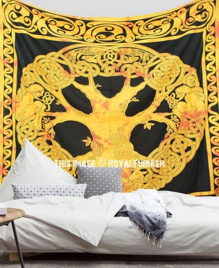 Yellow Celtic Knot Tie Dye Tree Of Life Tapestry Wall Hanging