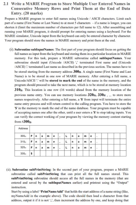 Solved 21 Write A Marie Program To Store Multiple User