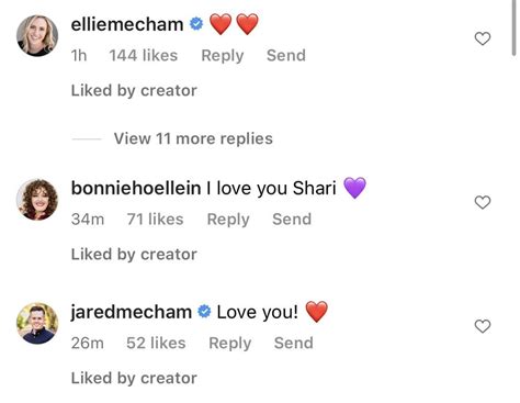 Bonnie Ellie And Jared Commented On Sharis Instagram Post R