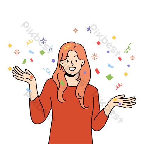 Smile Woman Smiling With Confetti Enjoy Celebration Png Images Eps