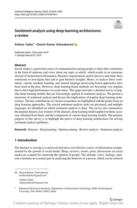 Sentiment Analysis Using Deep Learning Architectures A Review