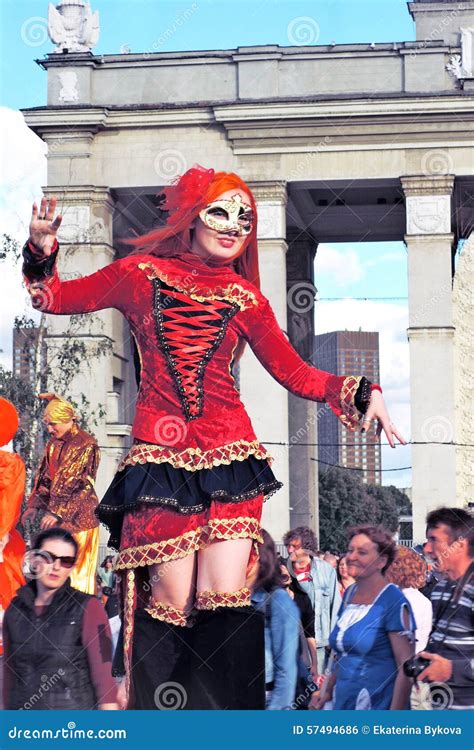 Street Redhead Actess Poses For Photos In Moscow Editorial Photo
