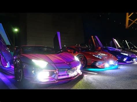 爆音を轟かせながら続々と集まるド派手なスーパーカー集団与 ランボルギーニ アヴェンタドール ウラカン ガヤルド ムルシエラゴ フェラーリ